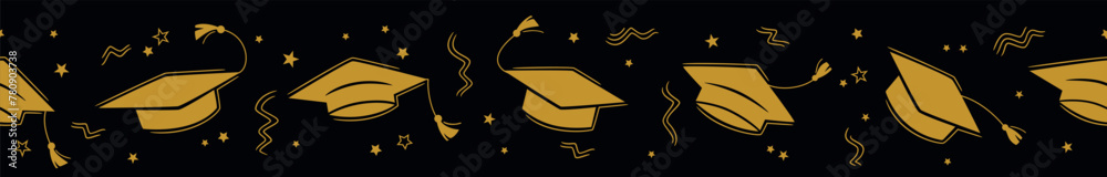 Graduation seamless border with the square academic cap high into the ...