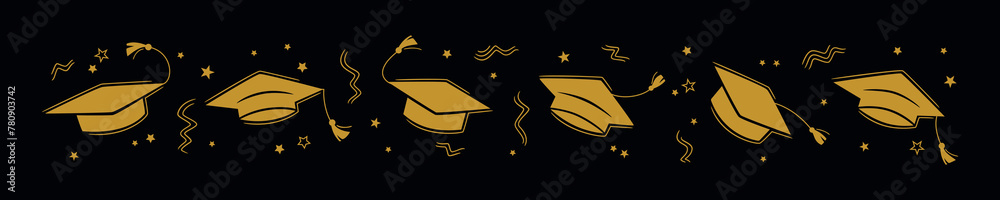Graduation border with the square academic cap high into the air on ...