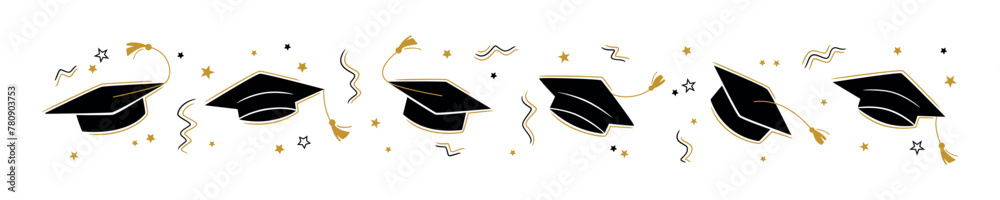 Graduation border with the square academic cap high into the air on ...