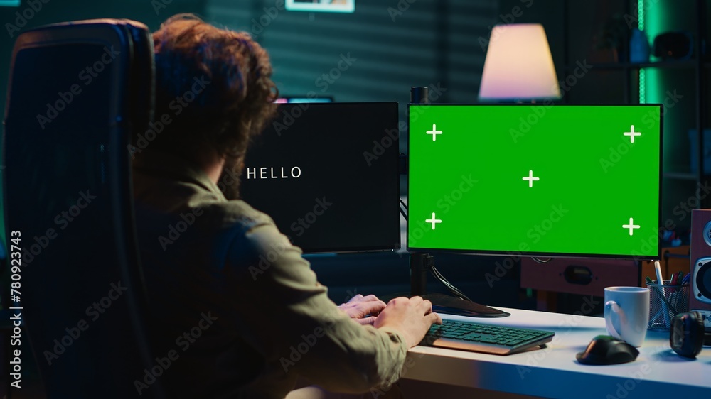 Programmer updating artificial intelligence algorithm using green ... Programmer updating artificial intelligence algorithm using green ...