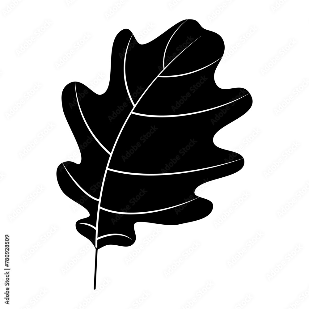 Oak leaf silhouette isolated cutout black and white monochrome vector ...