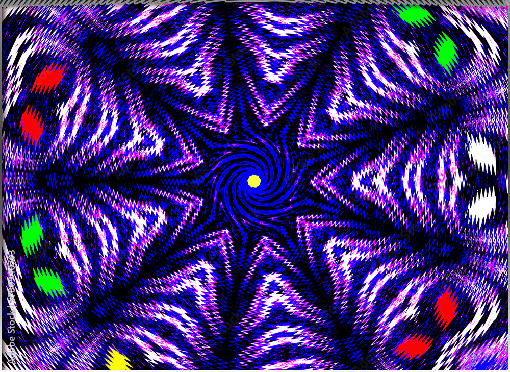 Abstract, Vivid colors swirl around a central vortex in a psychedelic ...