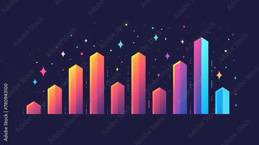 Neon Colored Bar Chart: Abstract Design on Dark Background, Vector ...