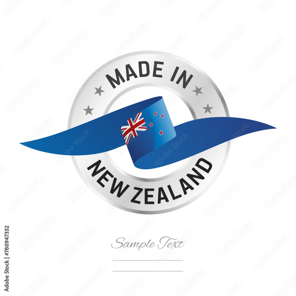 Made in New Zealand. New Zealand flag ribbon with circle silver ring ...