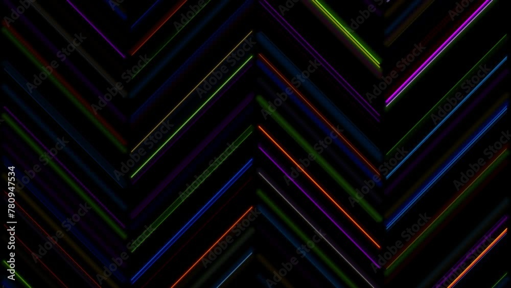 Retro tech abstract colorful background with neon laser zigzag lines ...