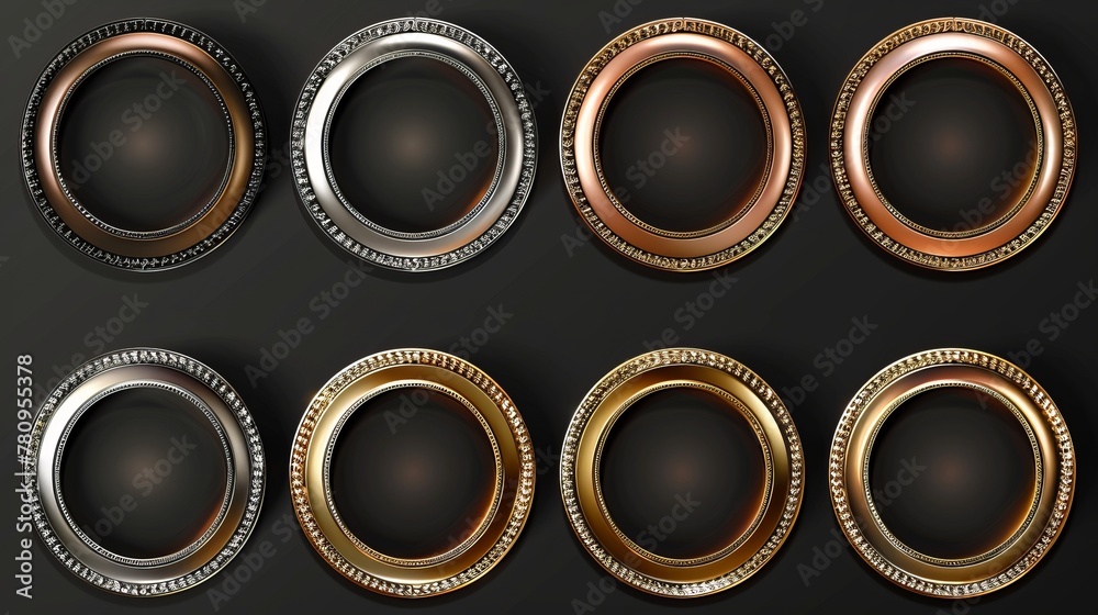 A collection of medals logos features shiny round awards in gold ...