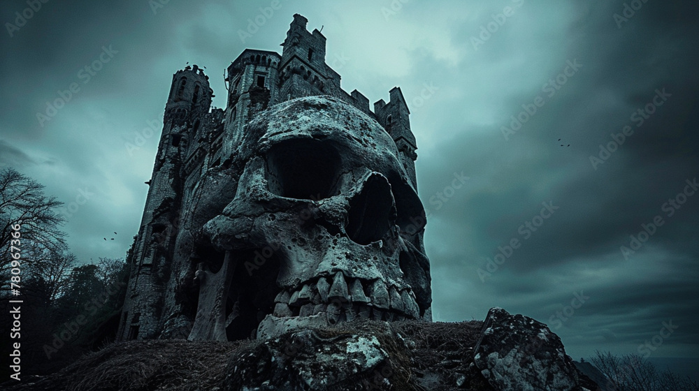 scary skull castle on the hill , abandoned evil castle, fantasy art ...