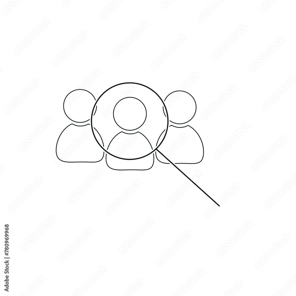 contour linear search icon, images of people under a magnifying glass ...