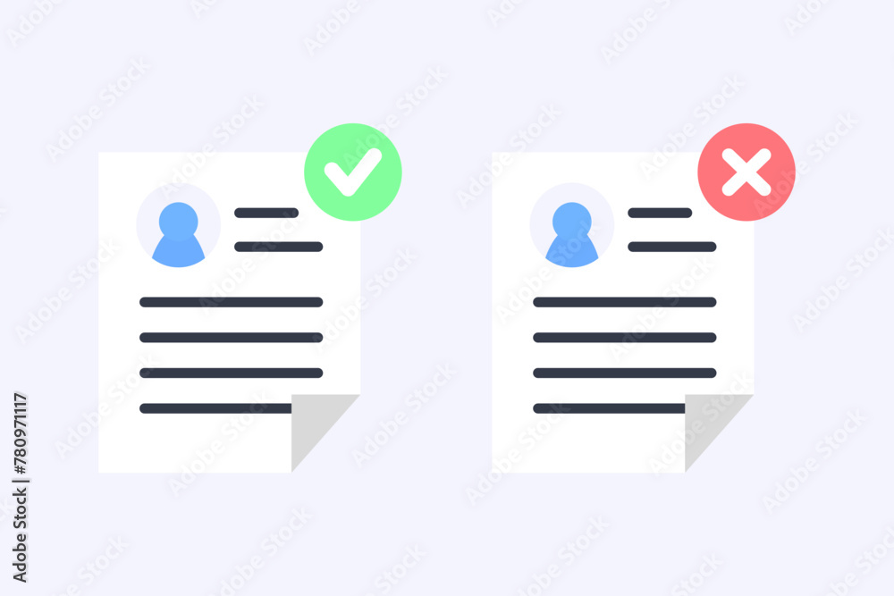 Approved and rejected CV resumes. Application paper form document with ...