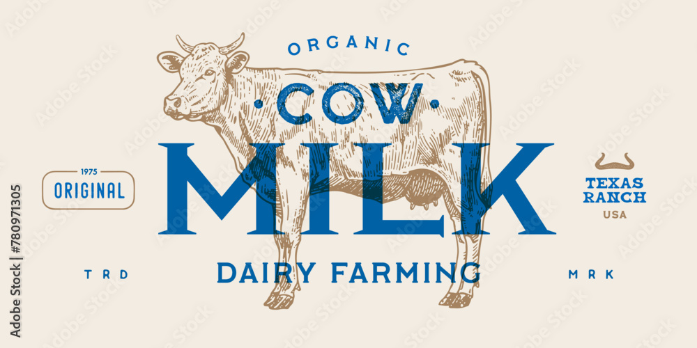 Vetor de Cow, milk, dairy tag label. Template dairy farm, Milk Tag ...