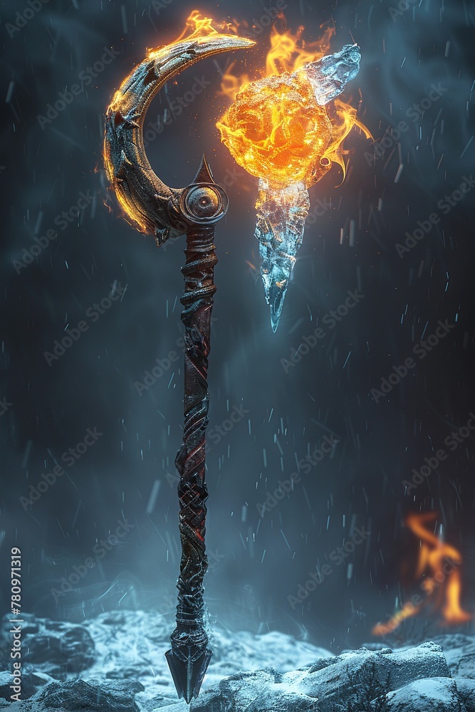 A flail with a head that morphs into different elemental forms, from a ...