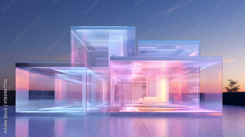Digital colorful future architectural design scene graphics poster web ...
