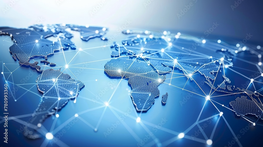 Global network concept over a world map, South Pole at heart ...