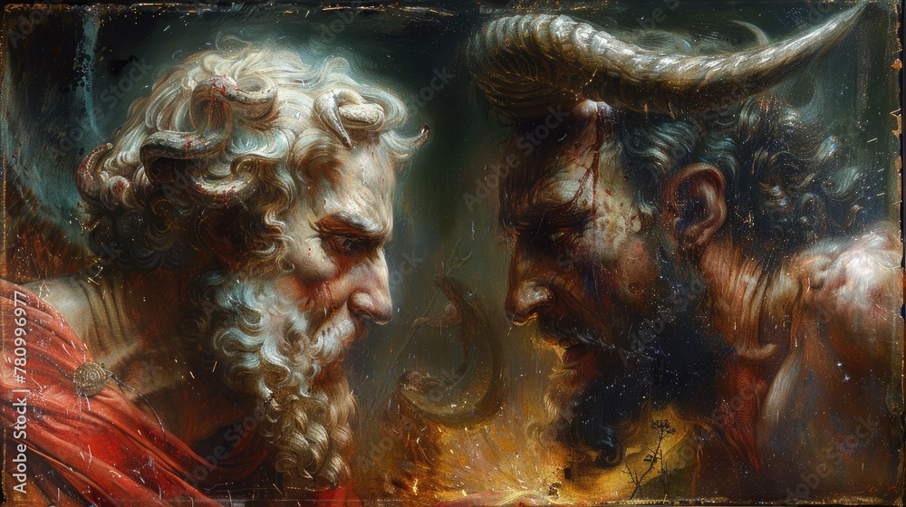 Ilustracja Stock: Symbolic confrontation: battle between God and the ...