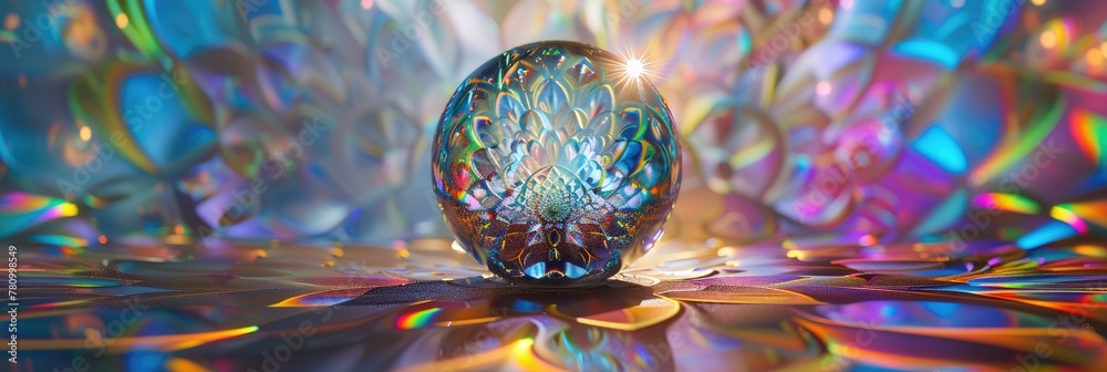 Reflective glass orb with colorful light patterns - A dazzling image ...