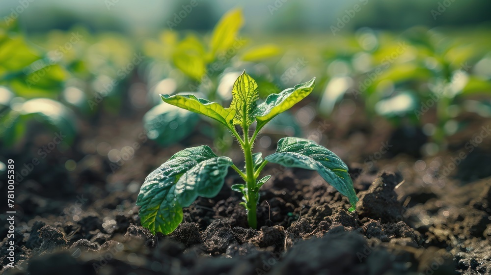 Plants growing in the field, young seedlings, sprouts, and leaves ...