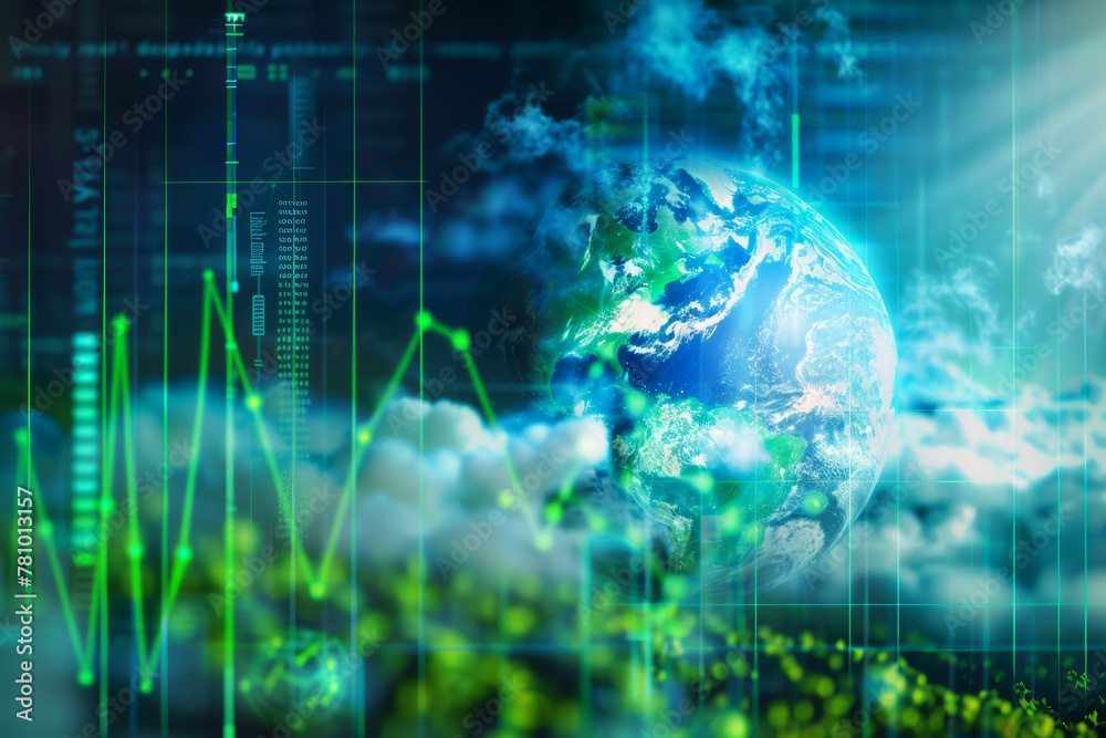 Digital visualization of CO2 emissions on a global scale, highlighting environmental concerns ...