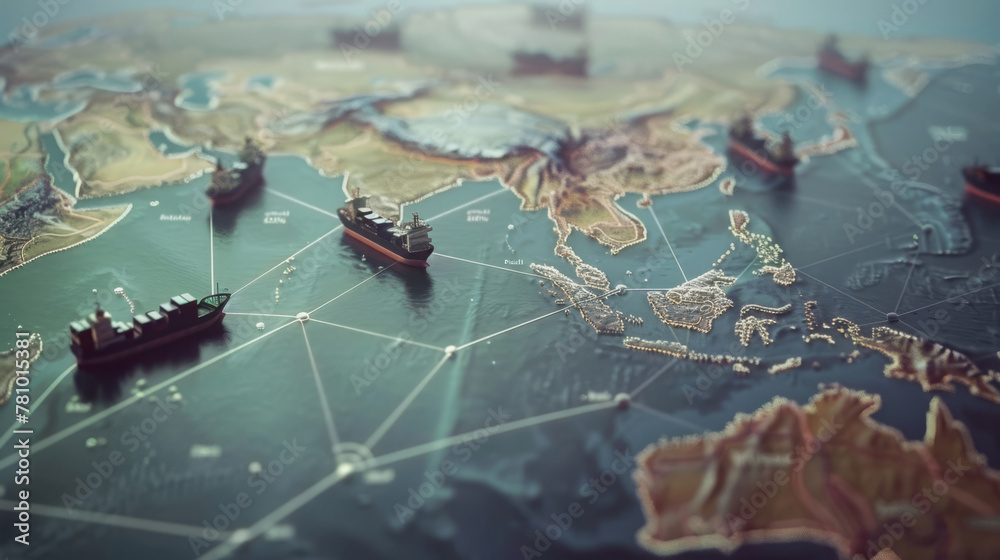 Concept visualization of a digital "Silk Road," modern trade routes ...