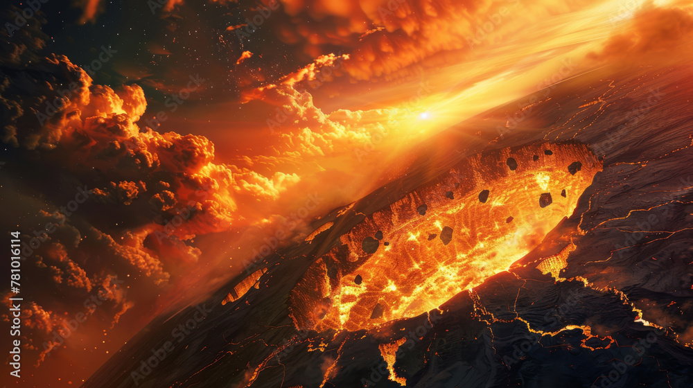 Conceptual art of earth's core as a ticking time bomb, with fissures ...