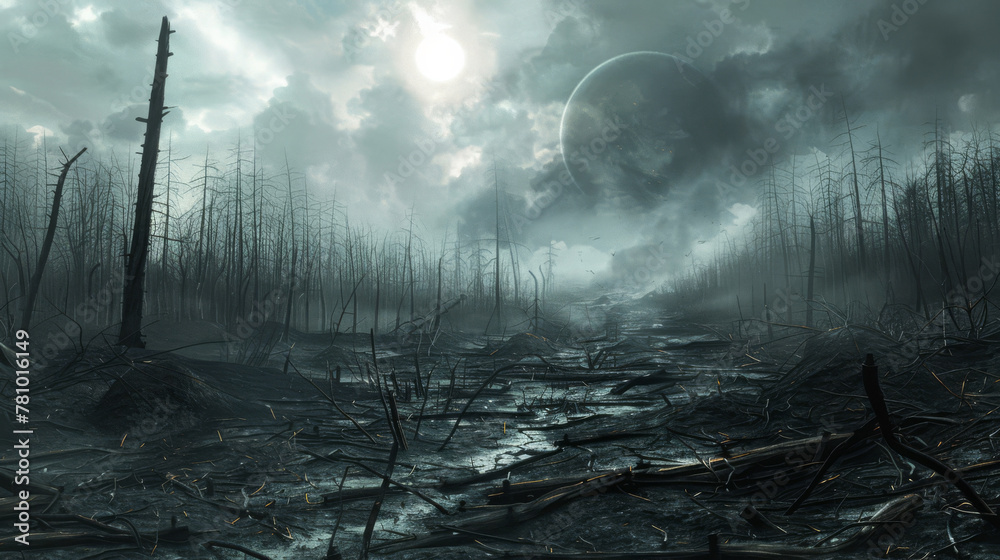 Conceptual art of the aftermath, where new growth attempts to push ...