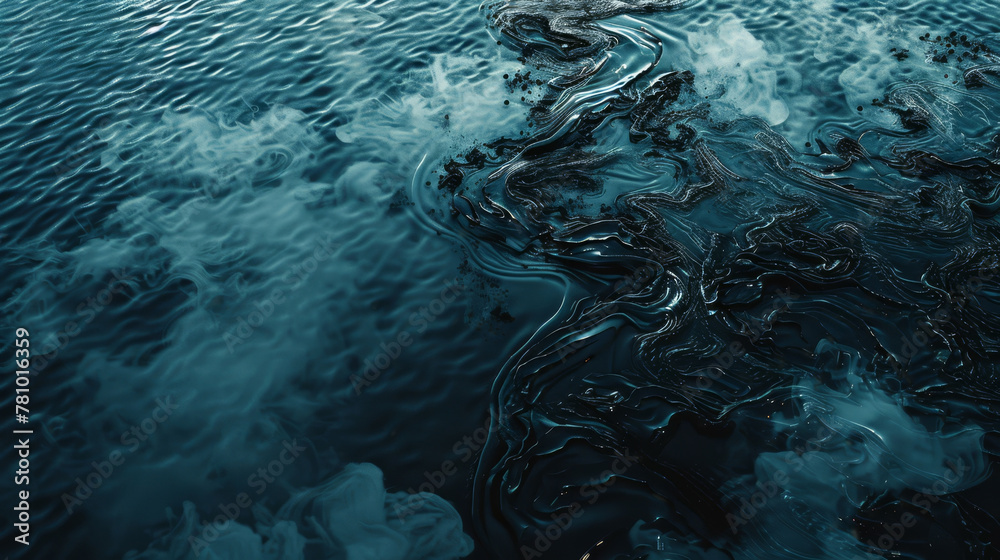 Conceptual image of marine life suffocating in oil-polluted waters ...