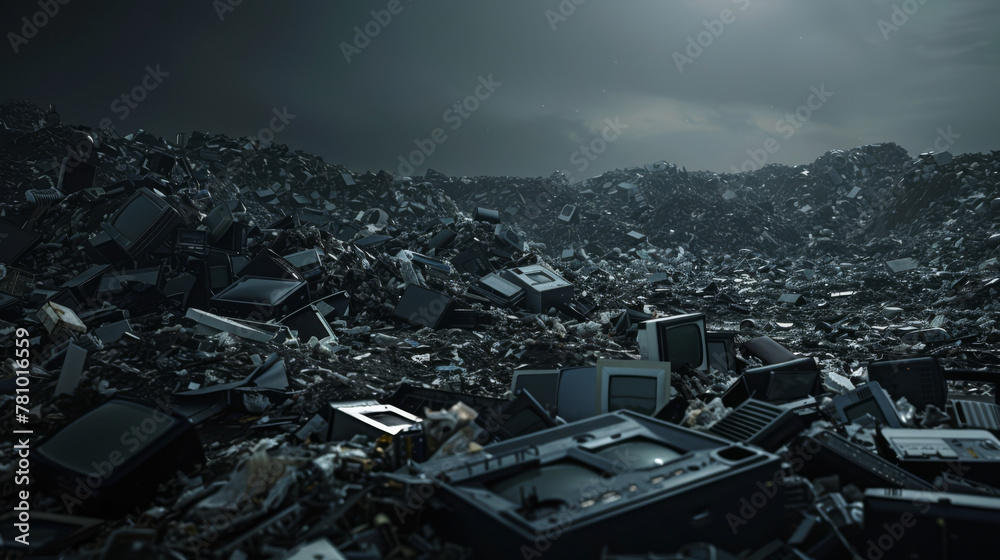 Dark visualization of electronic waste piling up in landfills, with ...