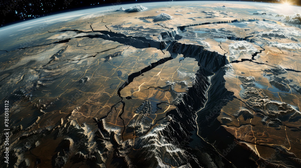 High-tech map of earth showing zones of seismic activity increased by ...