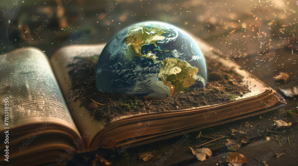 High-resolution depiction of Earth's biography, pages filled with lush ...