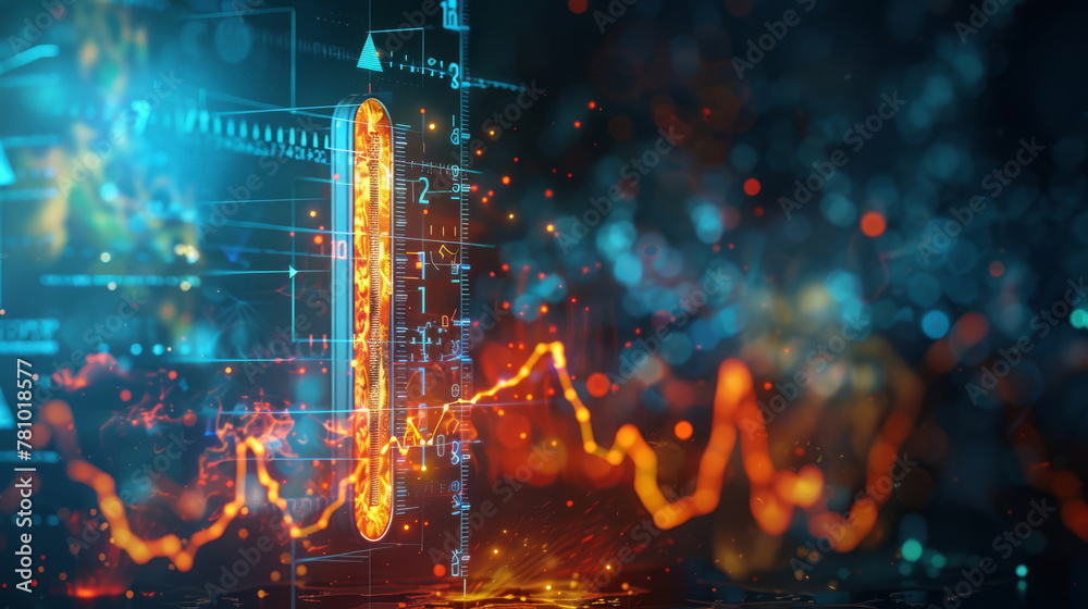 High-tech graph charting the rise in global temperatures against the ...