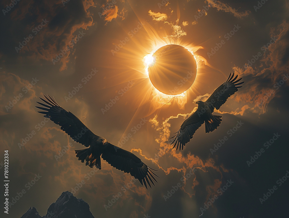 Full solar eclipse photography with eagles flying around in epic ...