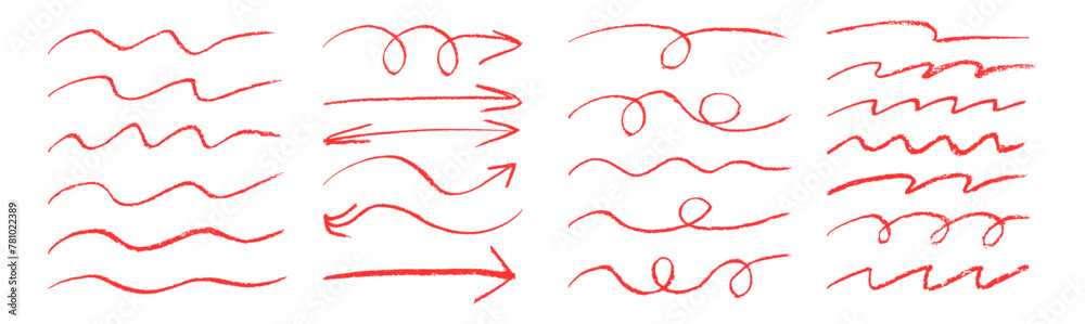 Red underlines and strikethrough strokes. Collection of vector grunge ...