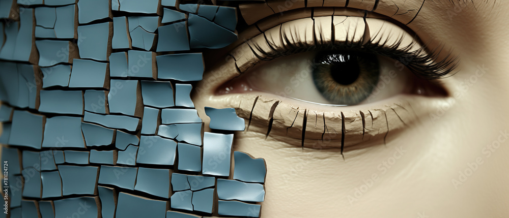 Enigmatic gaze of ethereal mosaic. A mesmerizing close-up of a womans ...