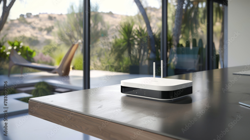 Sleek, minimalist design of a next-generation 5G router with a modern ...