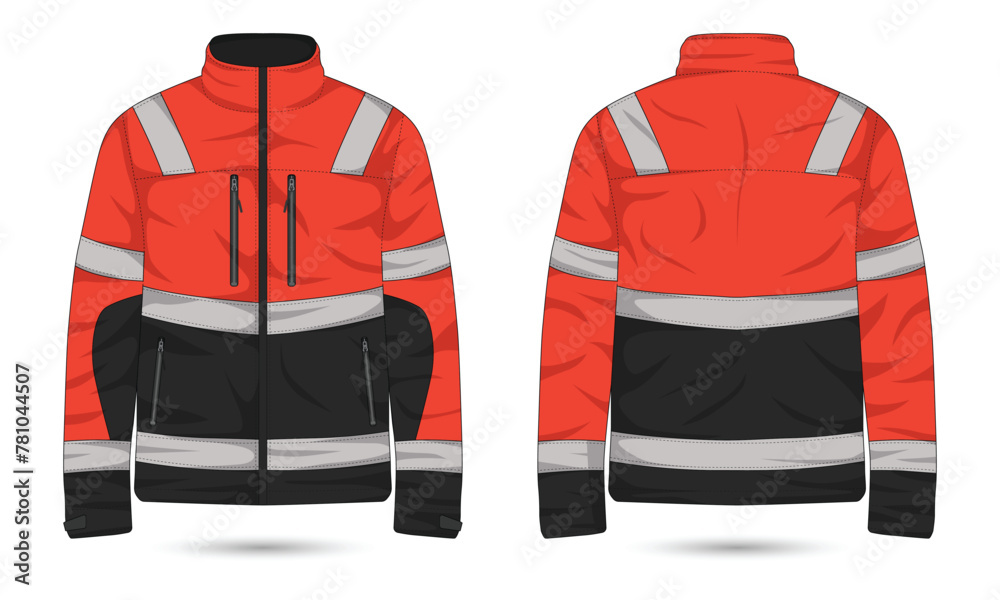 Hi Vis jacket template front and back view. Hi Vis work jacket mockup ...
