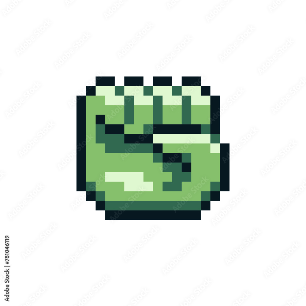 Raised fist. Pixel art icon. Flat style. Symbol of victory, strength ...