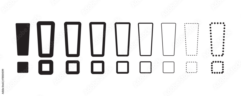 Exclamation marks icon. Set of black linear exclamation marks. Danger ...