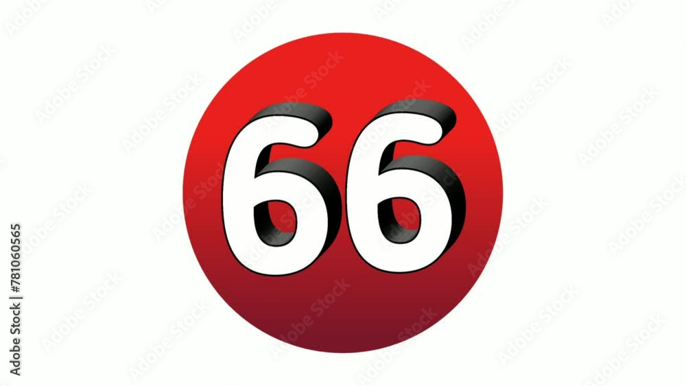 3D Number 66 sixty six sign symbol animation motion graphics icon on ...