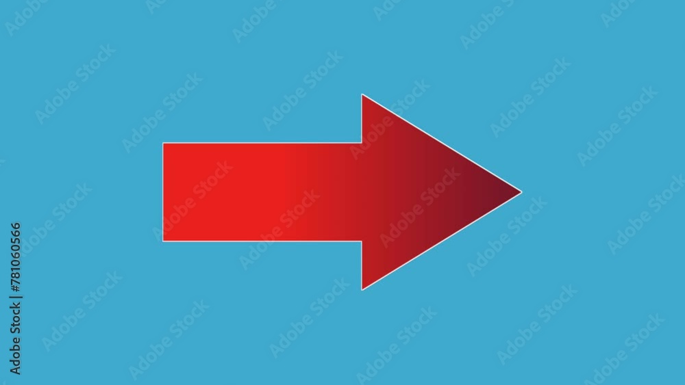 Right Arrow animation sign symbol on blue screen background, red color ...