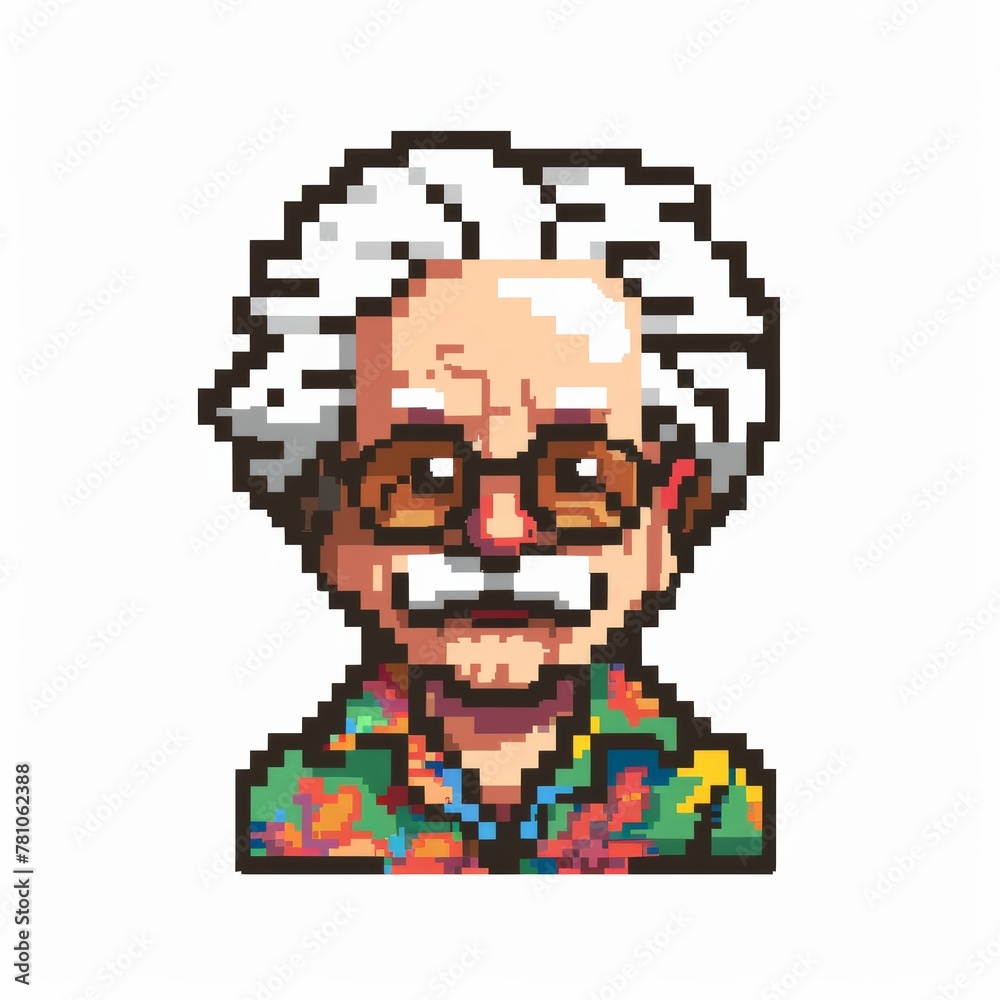 Very simple 8 bit pixel art icon logo of cartoon White Haired Man in ...