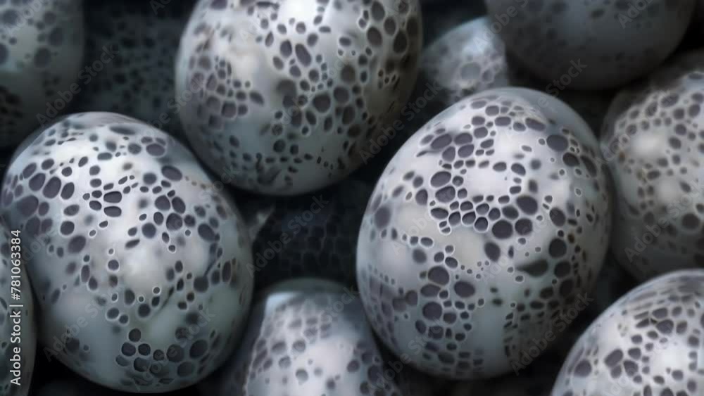 An electron microscope view of multiple worm eggs each exhibiting a ...