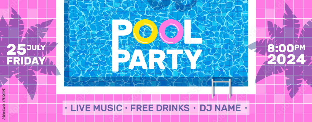 pool party pink horizontal banner invitation flyer design vector ...