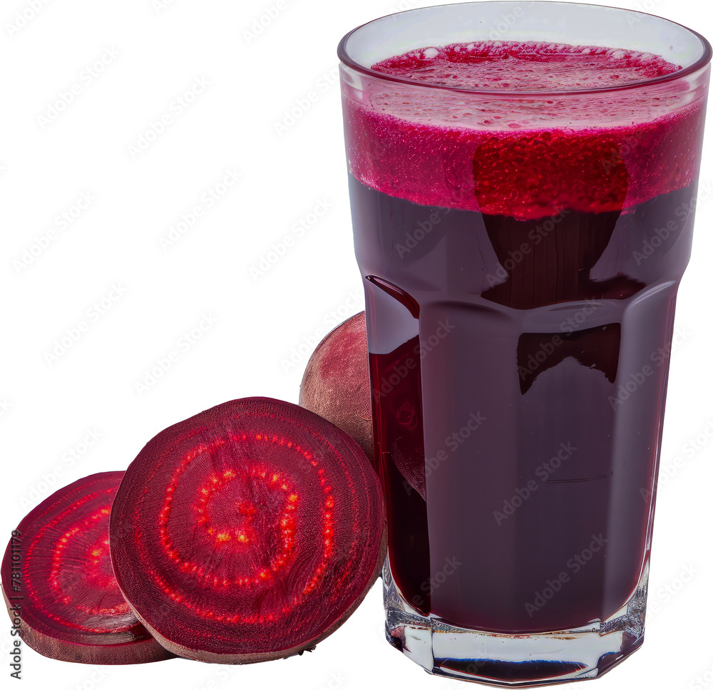 Beetroot juice in glass with sliced beetroot cut out png on transparent ...