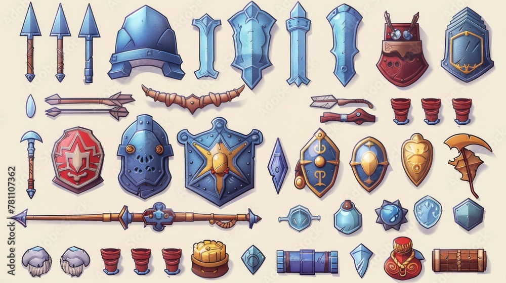 Retro Gaming Arsenal: Helmets, Armor, and Explosives on Dynamic Display ...