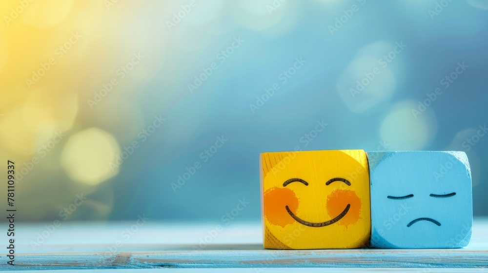 Mental health and emotional state, Smile face in bright side and sad ...