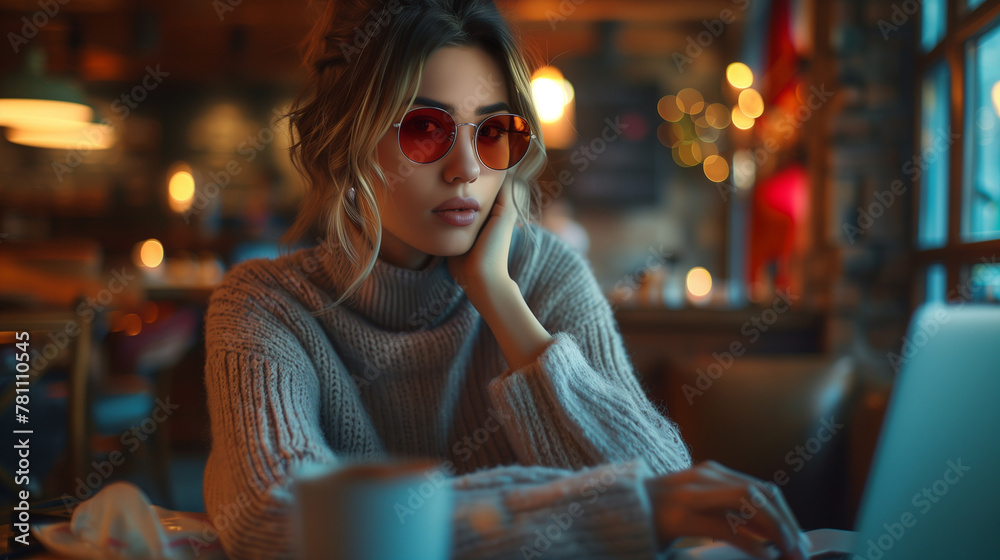 At her sleek desk, a sophisticated woman meticulously manages her tasks ...