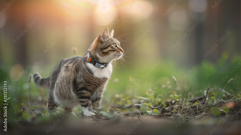 Pet Trackers and GPS cat Collars. Cat with tracking collar in the ...