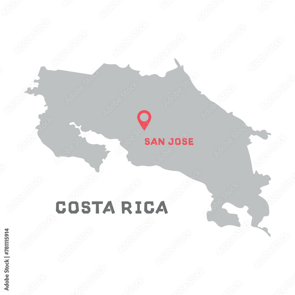 Costa Rica vector map illustration, country map silhouette with mark ...