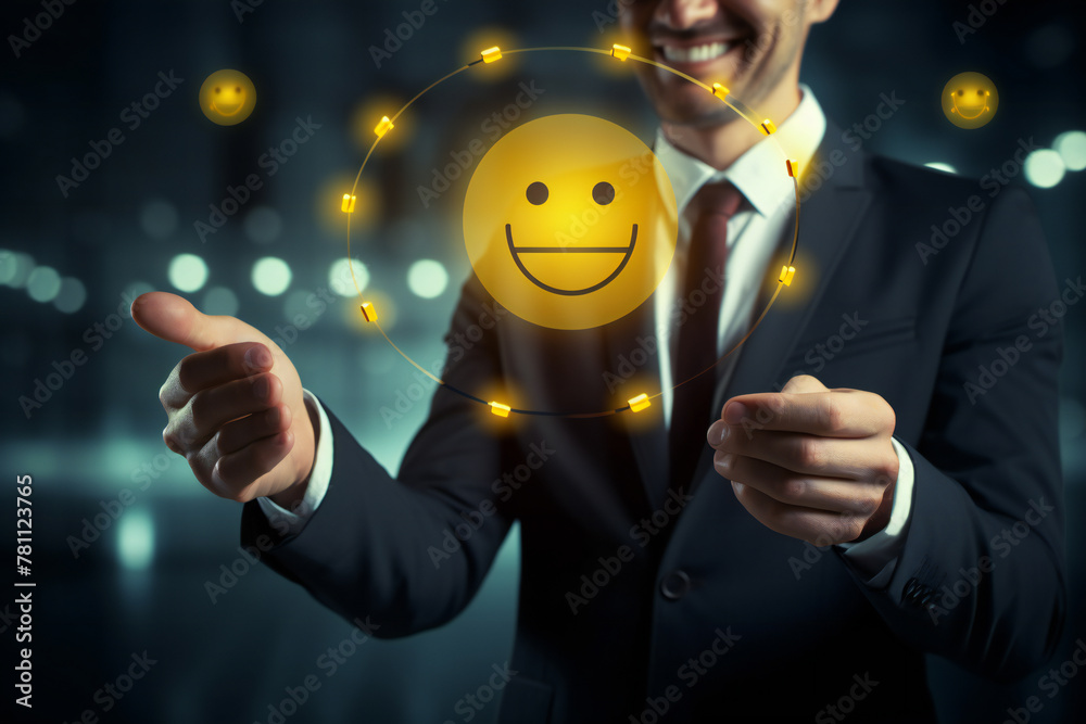 Businessman Giving Thumbs Up with Smiley Face Icons Representing ...