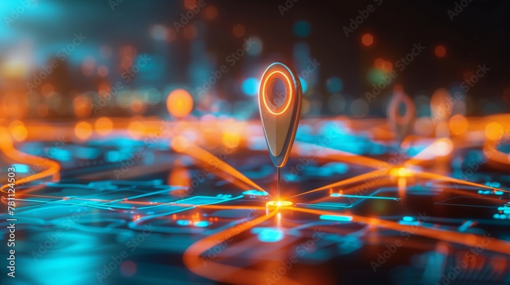Digital hand set location on map with two pins. AI technology in GPs ...