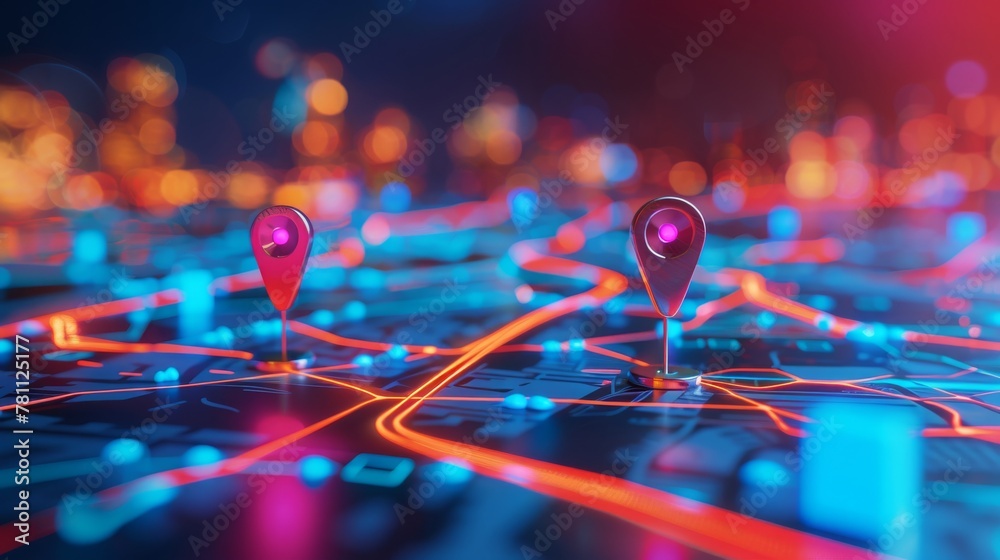 Digital hand set location on map with two pins. AI technology in GPs ...